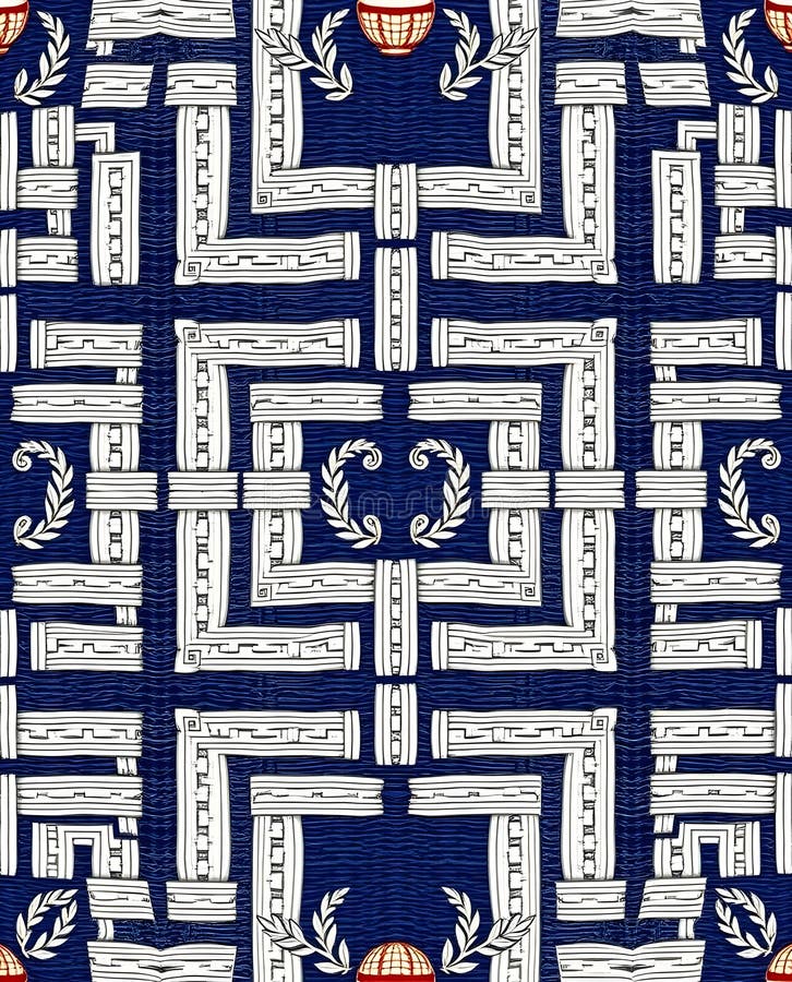 Greek Weaving with Meander, Laurel, Amphora, and Symmetry, Seamless ...