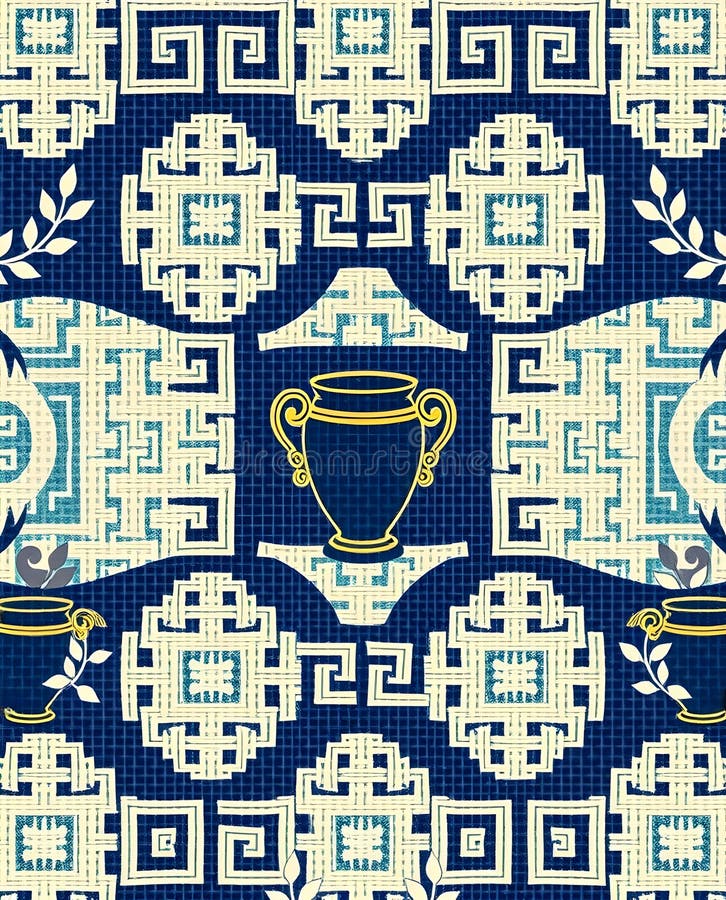 Greek Weaving with Meander, Laurel, Amphora, and Symmetry, Seamless ...