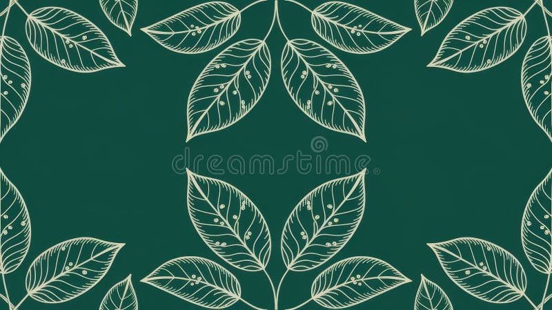 Elegant Green Background with Detailed, Outlined Leaves Creating a ...