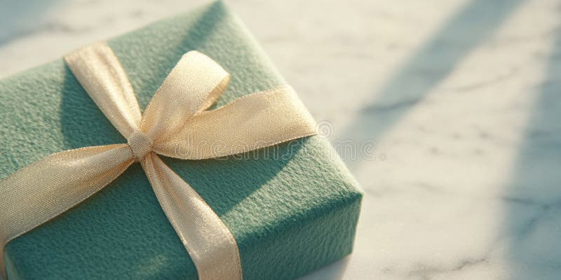 Elegant Green Gift Box with Beige Ribbon on Marble Stock Illustration ...