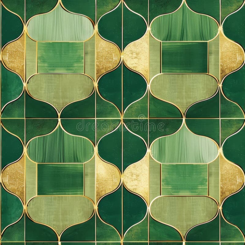 Elegant Green and Gold Art Deco Tiles Pattern Stock Photo - Image of ...
