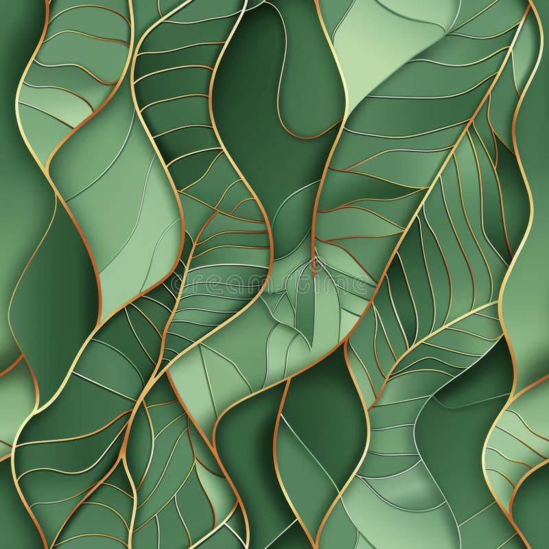 Elegant Green and Gold Leaf Pattern Background Stock Image - Image of ...