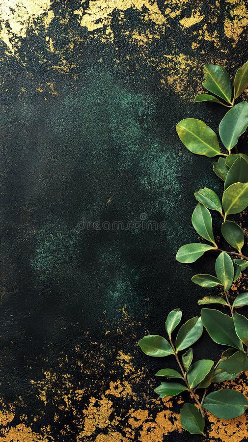 Elegant Green and Gold Texture with Leafy Branches Stock Image - Image ...