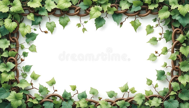 Elegant Green Ivy Vines and Decorative Chain Frame on White Background ...