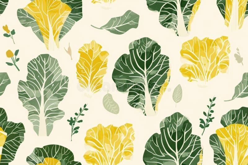 Elegant Green and Yellow Collard Greens Vegetable Pattern for ...