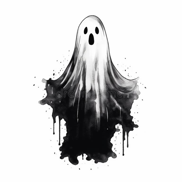 Elegant Halloween Ghost Drawing with a Cobweb Stock Illustration ...
