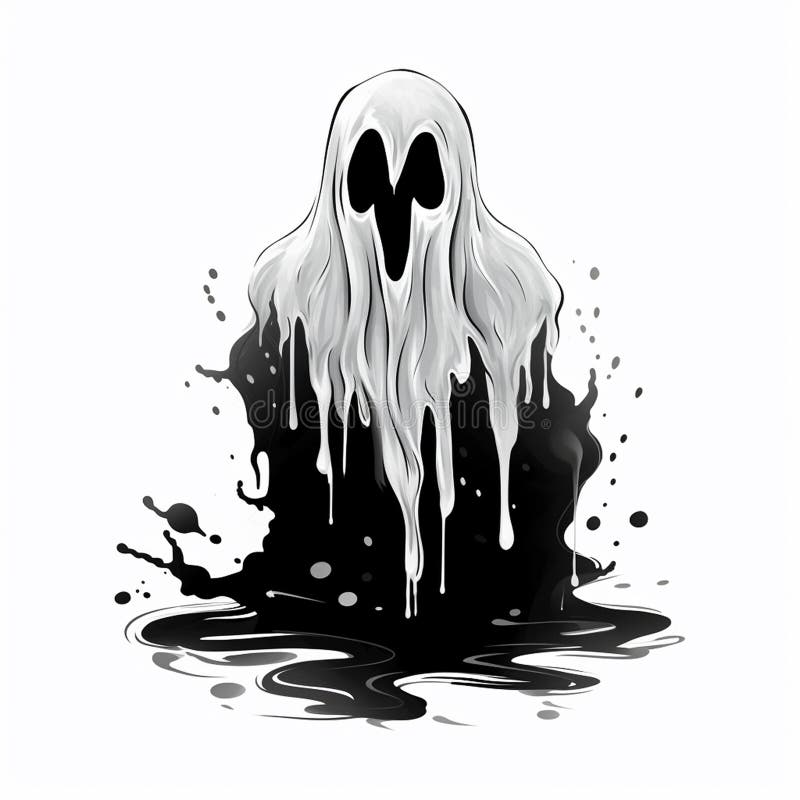 Elegant Halloween Ghost Drawing with a Cobweb Stock Illustration ...