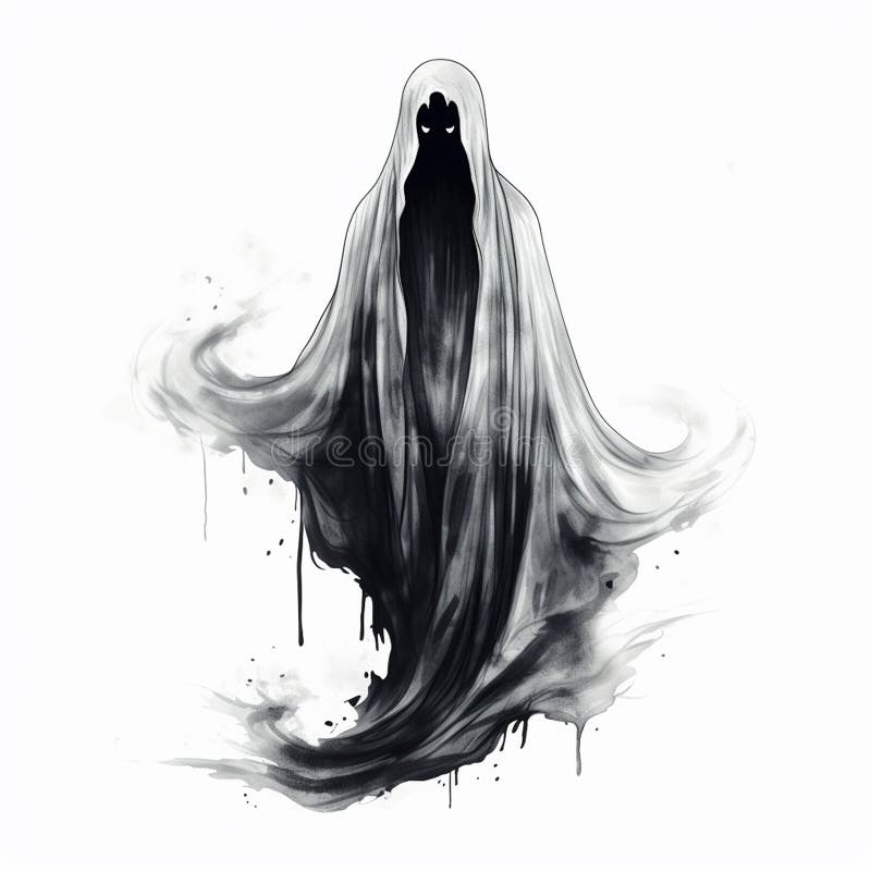 Elegant Halloween Ghost Drawing with a Cobweb Stock Illustration ...