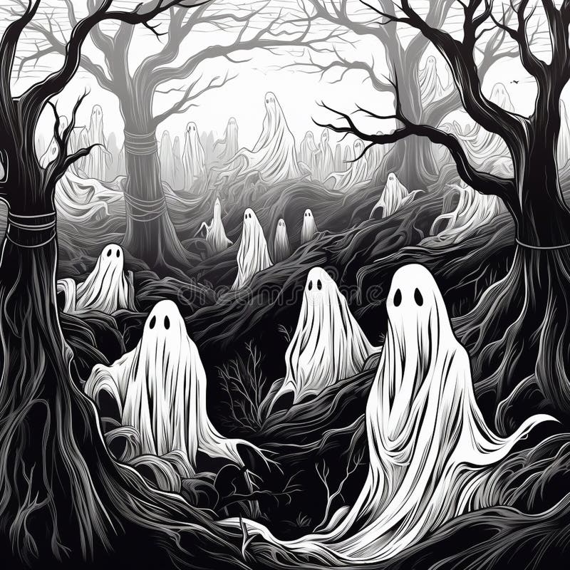 Elegant Halloween Ghost Drawing Stock Illustration - Illustration of ...