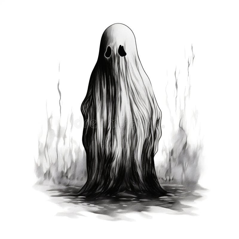Elegant Halloween Ghost Drawing Stock Illustration - Illustration of ...