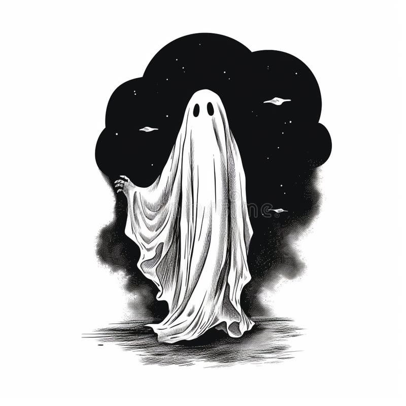 Elegant Halloween Ghost Sketches Stock Illustration - Illustration of ...