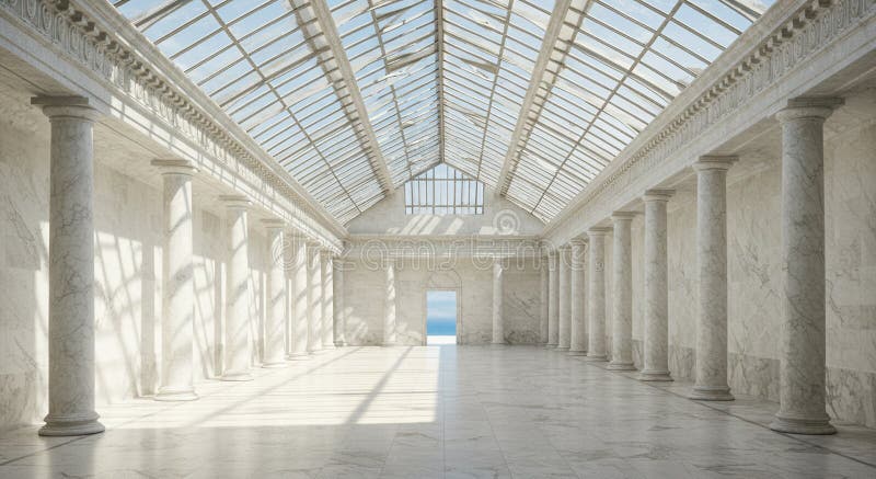 Elegant Hallway with a Marble Floor and Large, Decorative Columns ...