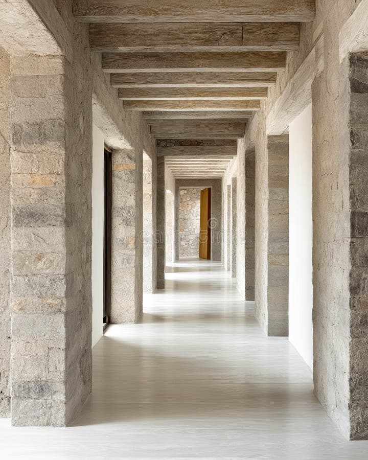 Elegant Hallway Showcasing Reinforced Concrete Structure in Modern ...