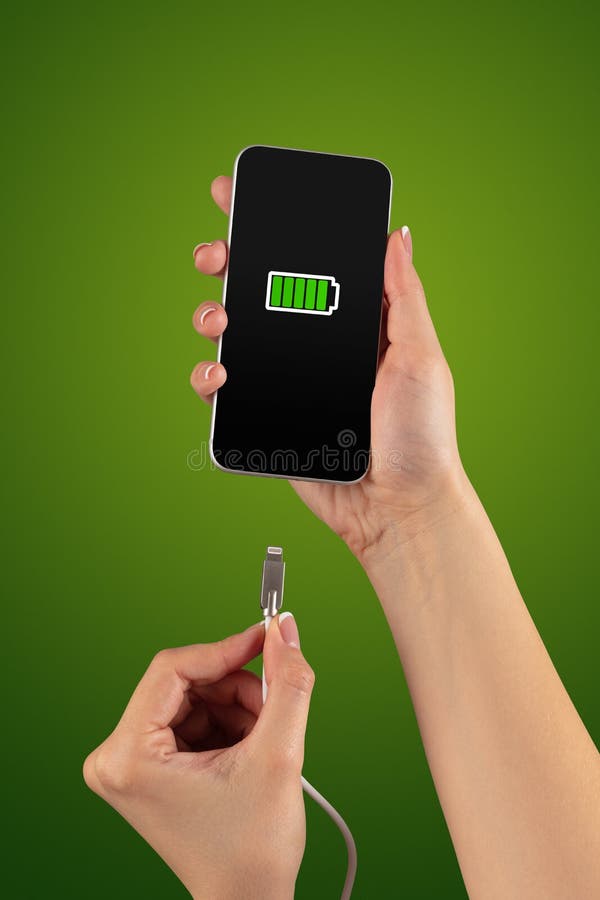 Hand Charging Phone with Low Battery Stock Image - Image of charger ...