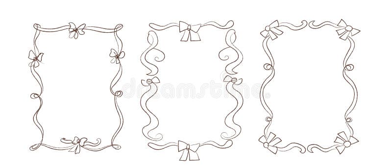 Elegant Hand Drawn Bow Frames for Decorative Design and Craft Projects ...