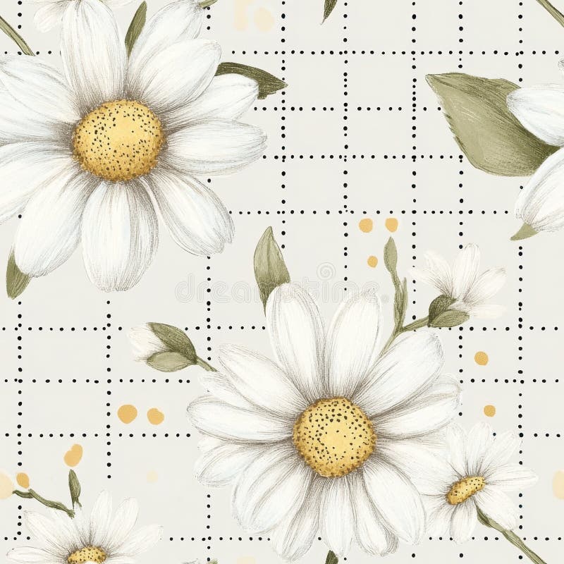 Elegant Hand-Drawn Daisy Pattern with Gold Accents on Beige Background ...