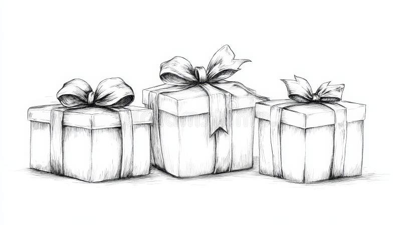 Elegant Hand-drawn Gift Boxes with Bows for Celebrations Stock Photo ...
