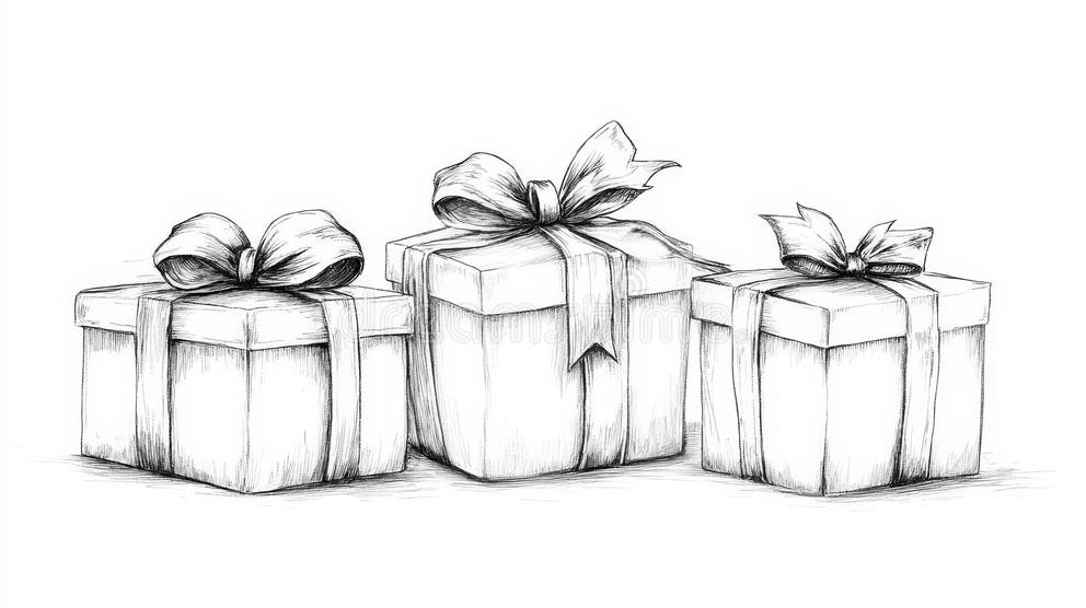 Elegant Hand-drawn Gift Boxes with Bows for Celebrations Stock Photo ...