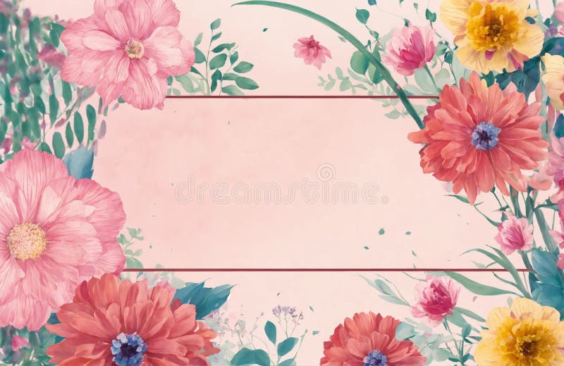 Elegant Hand Drawn Pink Color Floral Frame in a Rectangle Shape ...