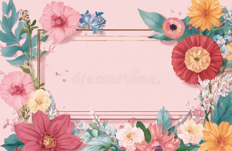 Elegant Hand Drawn Pink Color Floral Frame in a Rectangle Shape ...
