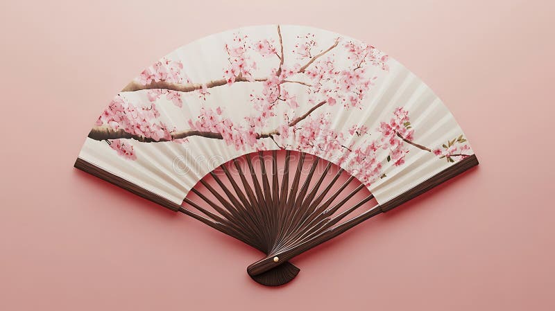 Elegant Hand Fan with Cherry Blossom Design on Pink Stock Illustration ...