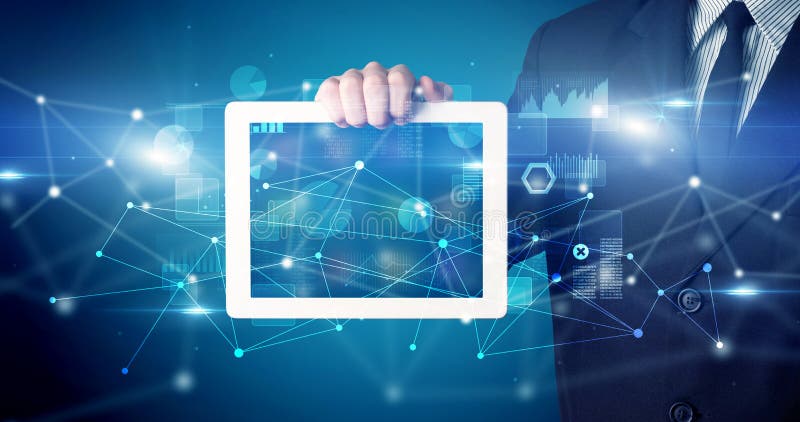 Hand Holding Tablet with Virtual Database Concept Stock Photo - Image ...
