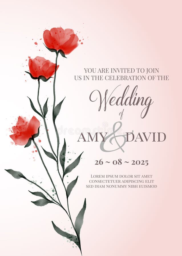 Elegant Hand Painted Poppies Wedding Invitation Design Stock ...