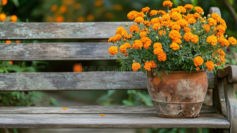Elegant Hand-Painted Terracotta Pot Overflowing with Marigold Flowers ...