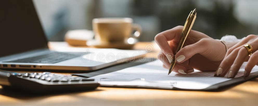 The Elegant Hand Writing Notes on a Clipboard in a Modern Office ...