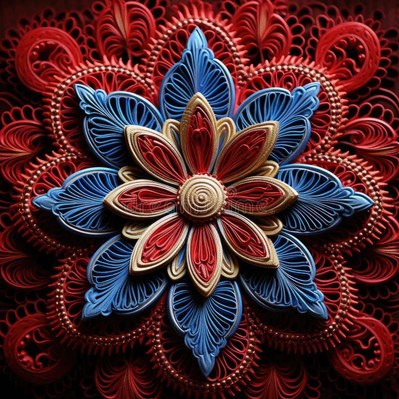 Elegant Handmade Flower with Intricate Designs in Blue and Red Stock ...