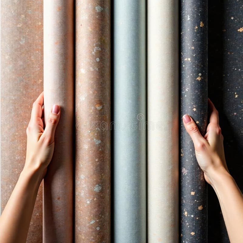 Elegant Hands Holding Patterned Wallpaper Rolls, Sophisticated ...