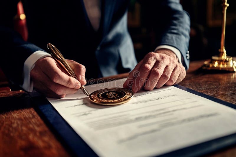 Elegant Hands Signing an Important Document in an Opulent Office ...