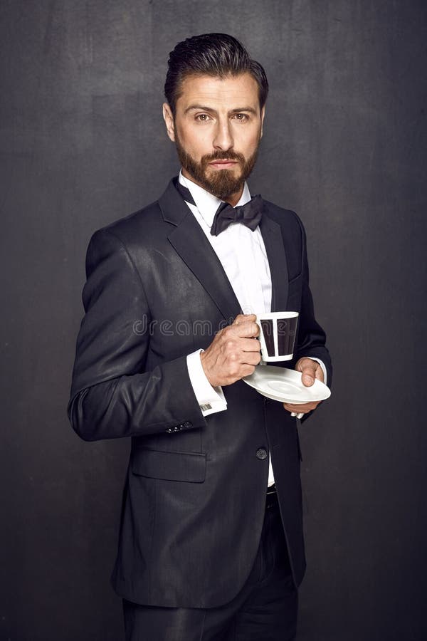 Elegant Handsome Man Drinking Coffee Stock Image - Image of alone ...
