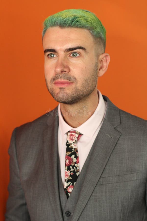 Elegant Handsome Man with Green Hair Stock Photo - Image of chalking ...