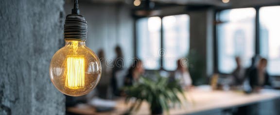The Elegant Hanging Light Bulb Illuminating a Modern Office Workspace ...