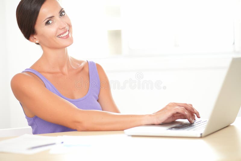 Elegant Happy Female Working on Her Computer Stock Photo - Image of ...