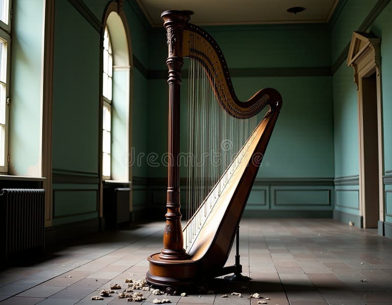 Elegant Harp in Empty Room stock illustration. Illustration of harp ...