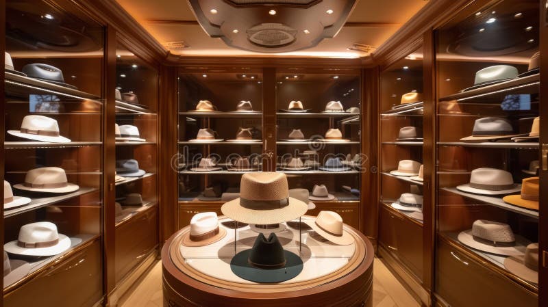Elegant Hat Display Case in Luxurious Interior Stock Illustration ...