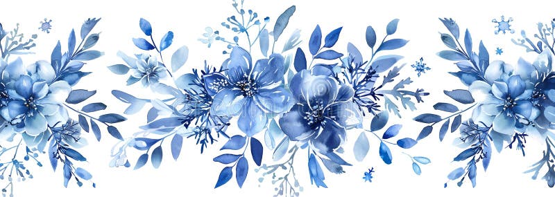 Elegant Header with Blue Snowflakes. an Elegant Watercolor Seamless ...