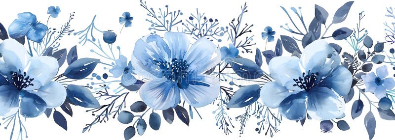 Elegant Header with Blue Snowflakes. an Elegant Watercolor Seamless ...