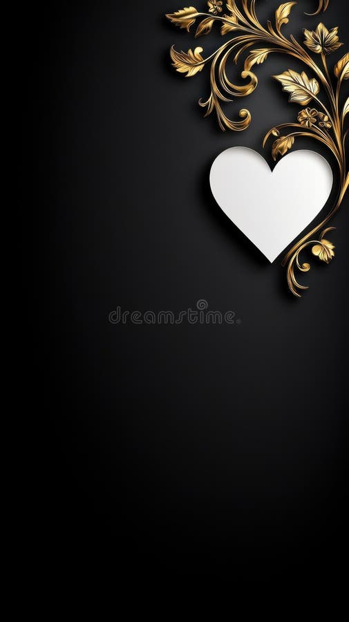 Elegant Heart Design with Golden Floral Elements on Dark Background ...