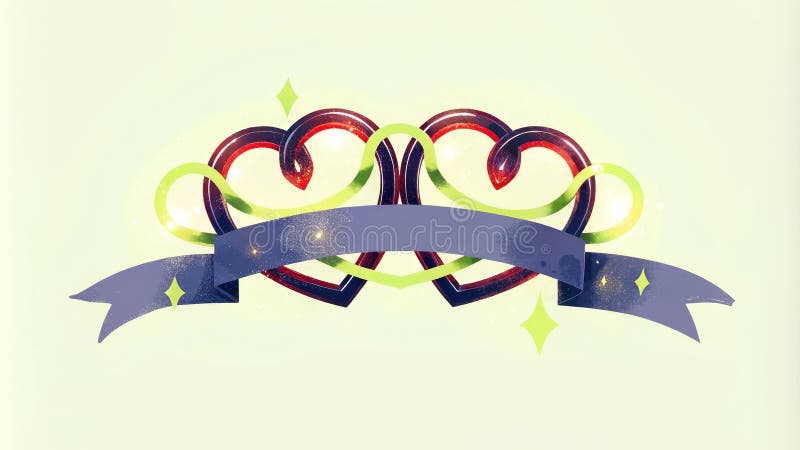 Elegant Heart Design with Ribbon Banner and Shining Elements Stock ...