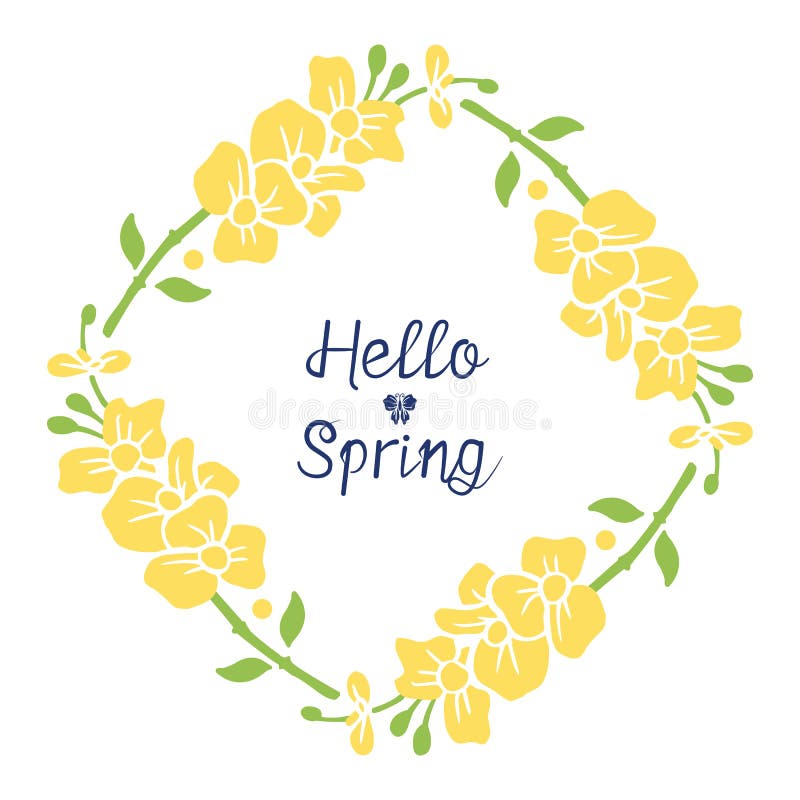 Elegant Hello Spring Greeting Card Design, with Unique Pattern of Leaf ...