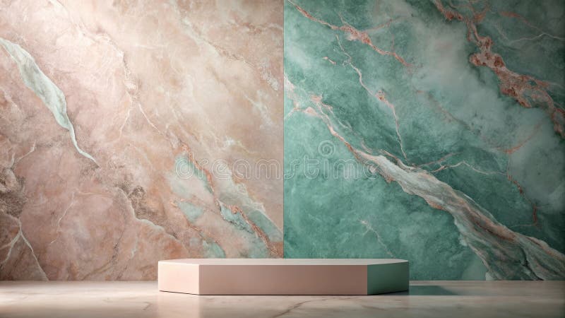 Elegant Hexagonal Display Platform Against a Two-tone Marble Wall ...