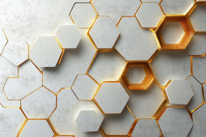 Elegant Hexagonal Pattern with Gold Accents on a Textured White ...