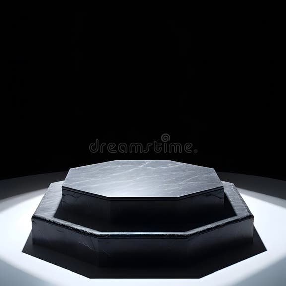 Elegant Hexagonal Stone Podium with Dramatic Spotlight Stock ...