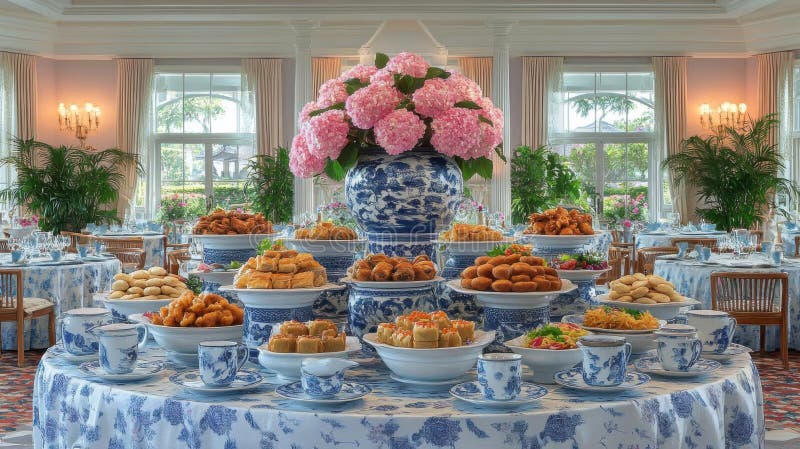 Elegant High Tea Buffet stock photo. Image of floral - 366008540