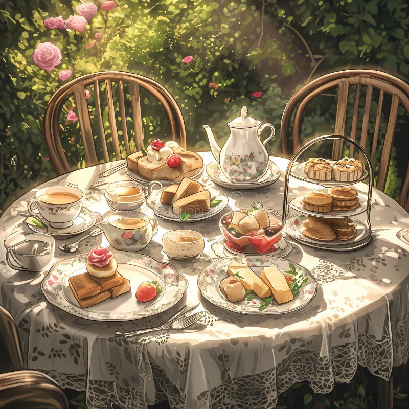 Elegant High Tea Table Setup Stock Illustration - Illustration of ...