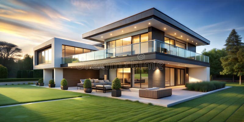 Elegant High-Tech Villa with Large Windows, Lighting, and Expansive ...