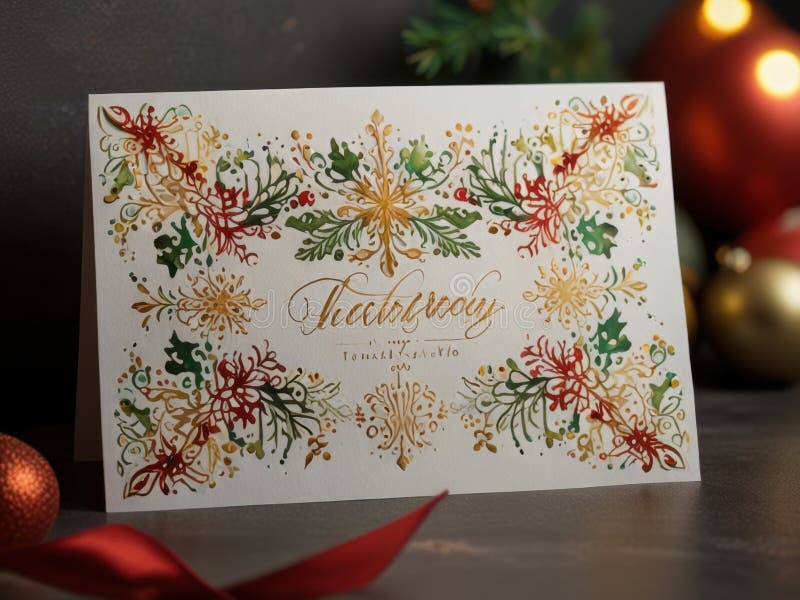 Elegant Holiday Card with Floral Design Stock Illustration ...